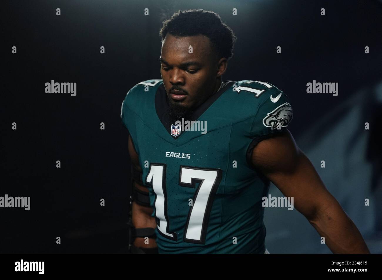 Philadelphia Eagles linebacker Nakobe Dean walks in a tunnel before an ...