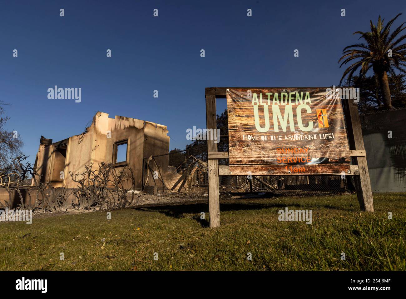 The Altadena UMC church is left damaged by the Eaton Fire Sunday, Jan ...