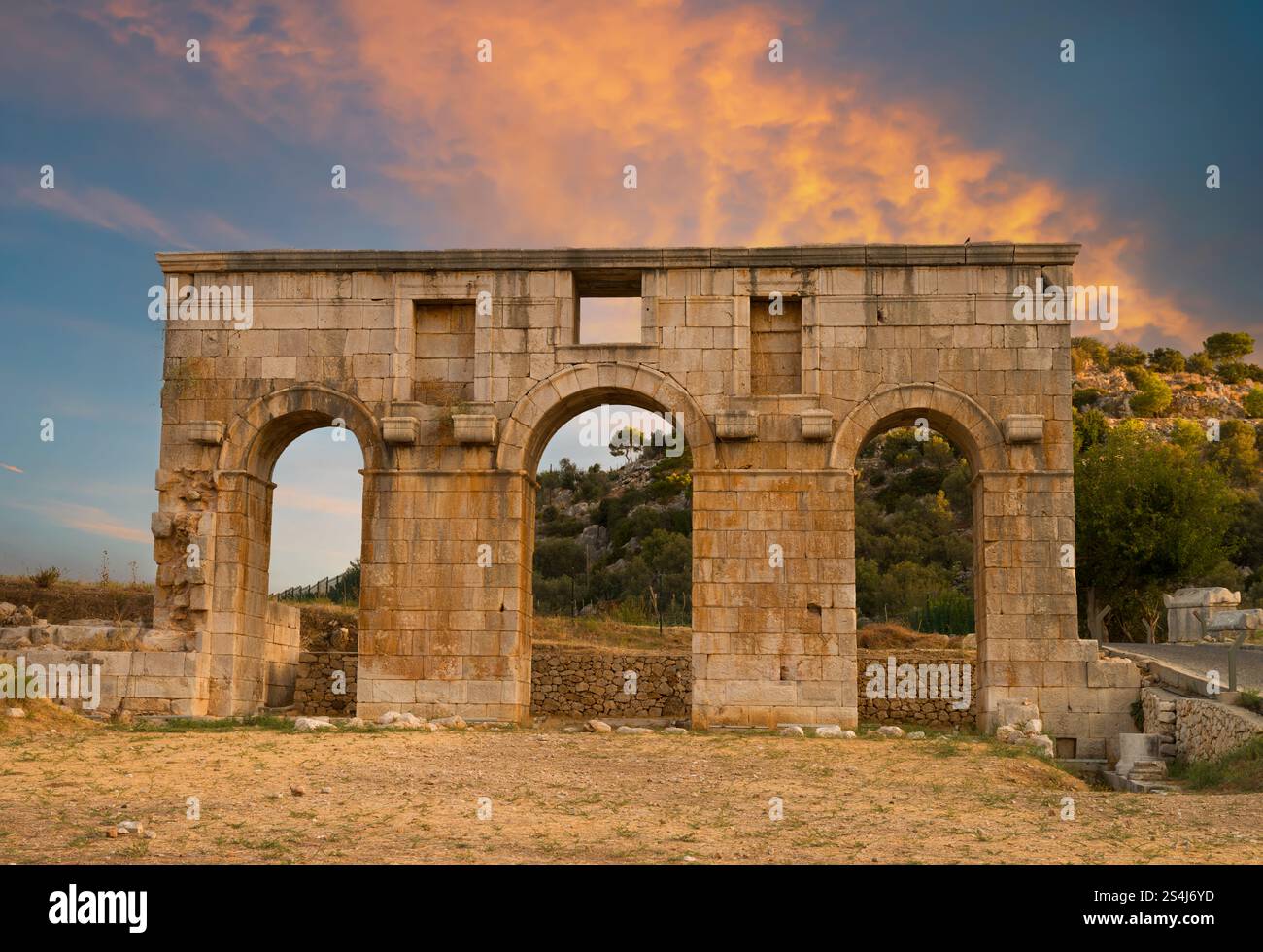 Ruins of the ancient Lycian harbour city of Patara. Modestus Triumphal ...