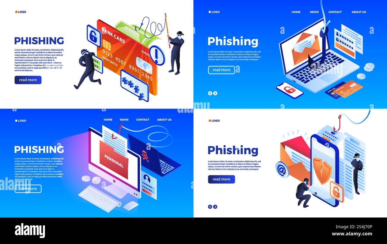Phishing banner set. Isometric set of phishing vector banner for web ...