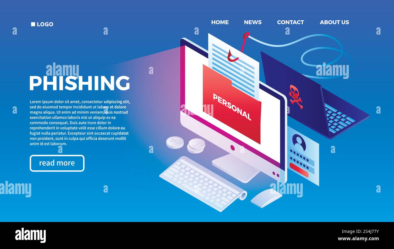 Modern phishing concept background. Isometric illustration of modern ...