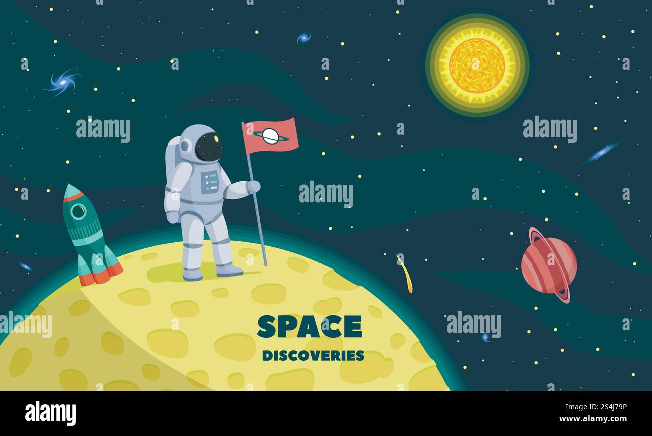 Space discoveries concept background. Flat illustration of space ...