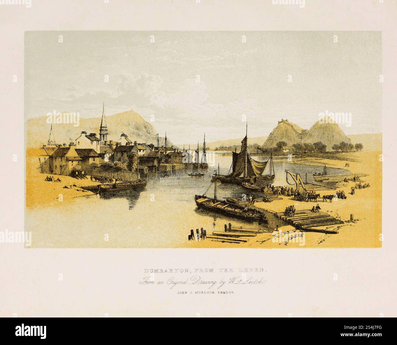Dunbarton, from Leven River, Dunbartonshire ; After Leitch. Vintage ...