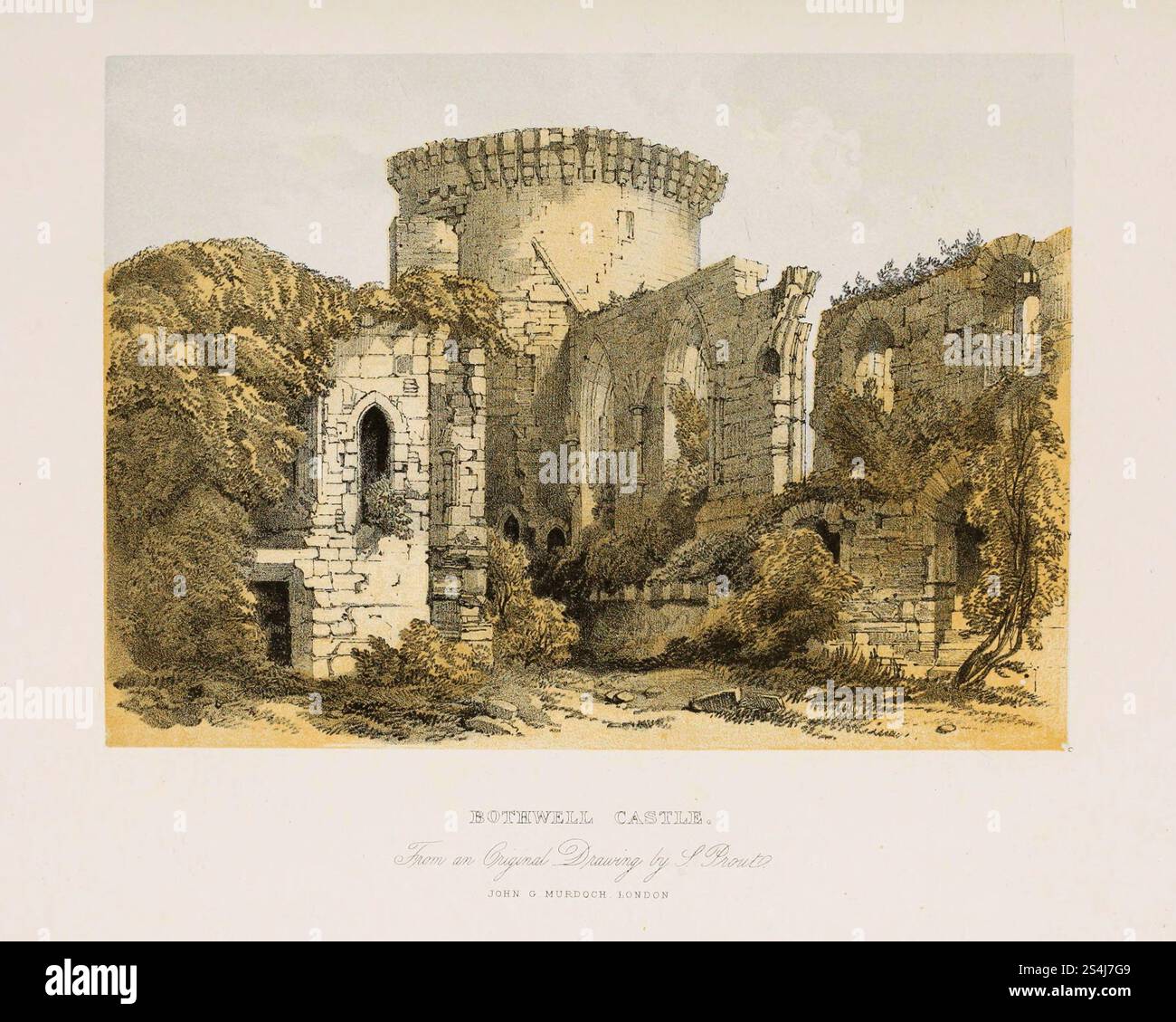 Bothwell Castle ; After S. Prout. Vintage Lithograph illustration of ...