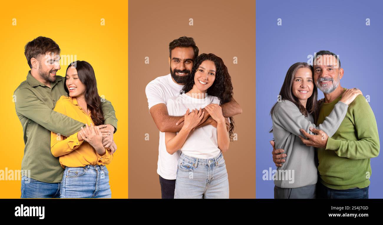 Couples expressing love and joy together in diverse and cheerful ...