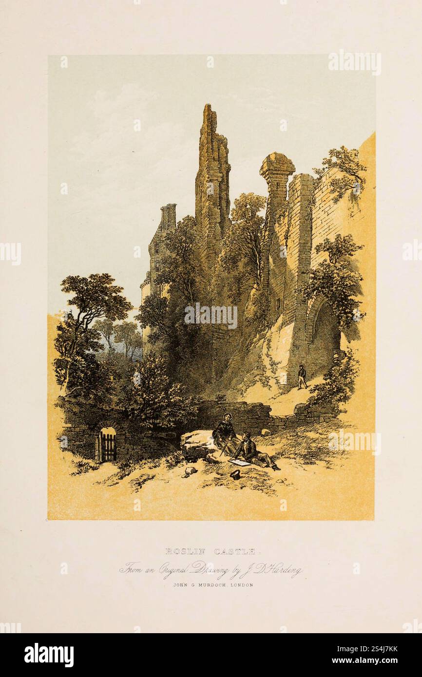 Roslin Castle; Drawn J. D. Harding. Vintage Lithograph illustration of ...