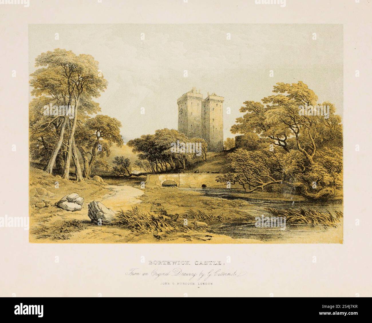 Borthwick Castle ; After Cattermole. Vintage Lithograph illustration of ...