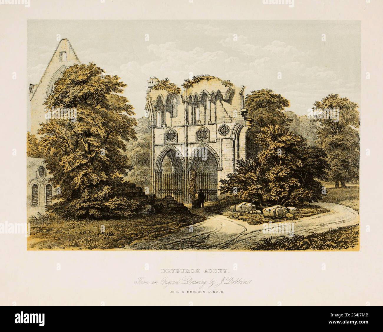 Dryburgh Abbey; After A Drawing By J. Dobbin. Vintage Lithograph ...