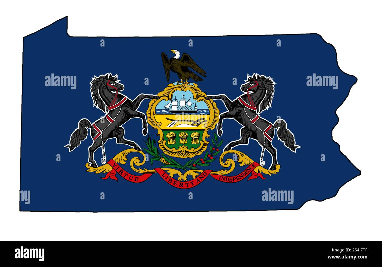 Pennsylvania flag with the border outline Stock Photo - Alamy