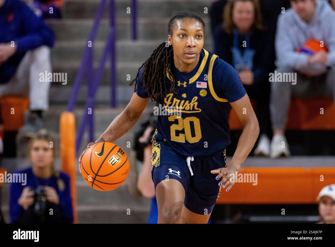 Notre Dame forward Liatu King (20) brings the ball up court against the ...