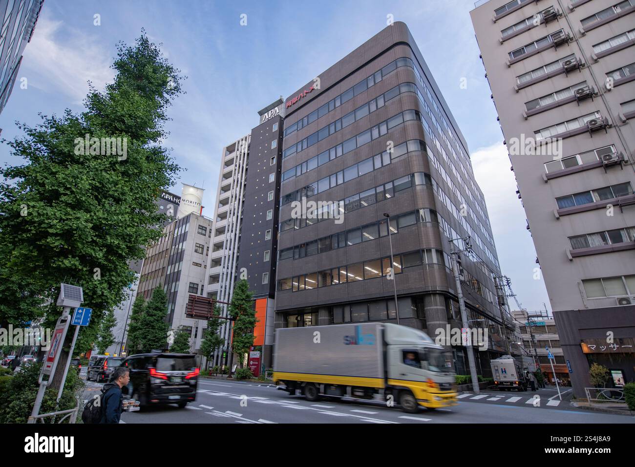 Modern commercial buildings on Edo dori Avenue at Umayabashi in Taito ...