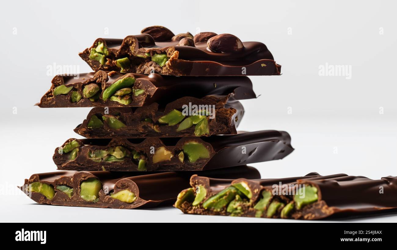 Collection of chocolate bars, top view, arranged neatly on a surface ...