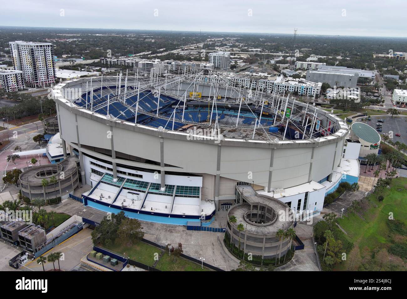 A general overall aerial view of Tropicana Field and stadium dome ...