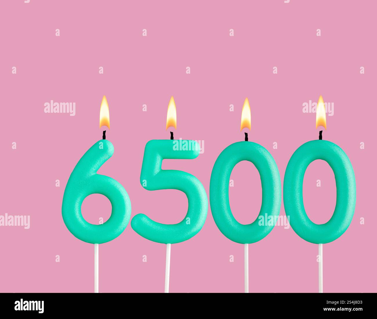 Green candle number 6500 - Birthday card on pastel pink background ...
