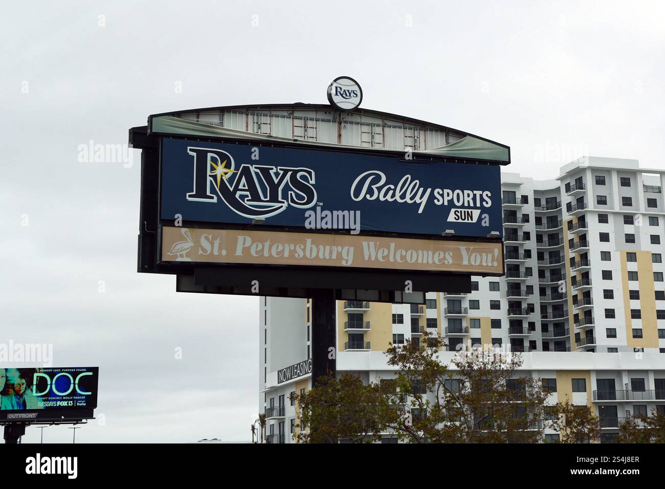 A Welcome to St. Petersburg Tampa Bay Rays sign at Tropicana Field ...