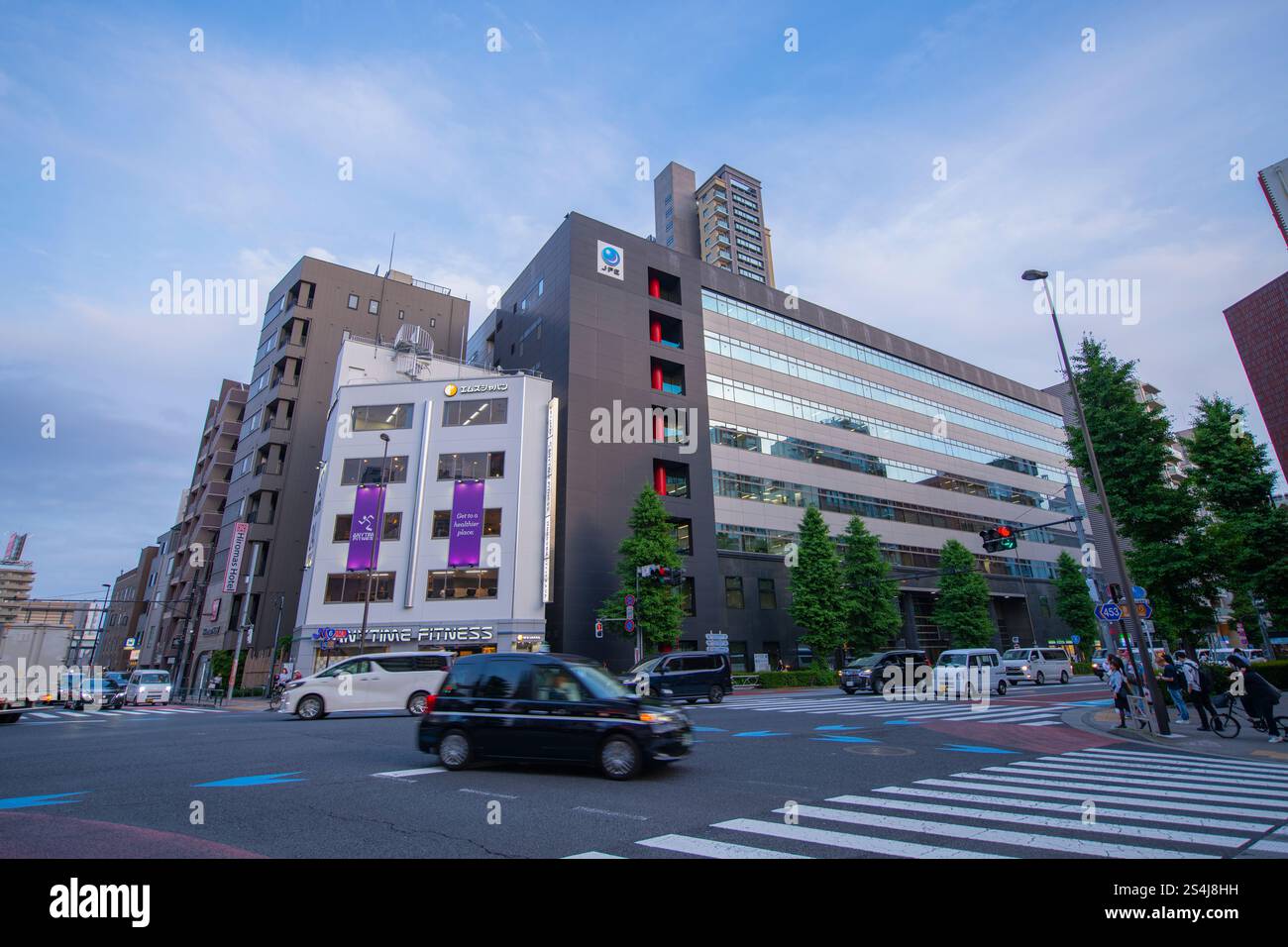 Modern commercial buildings on Edo dori Avenue at Umayabashi in Taito ...