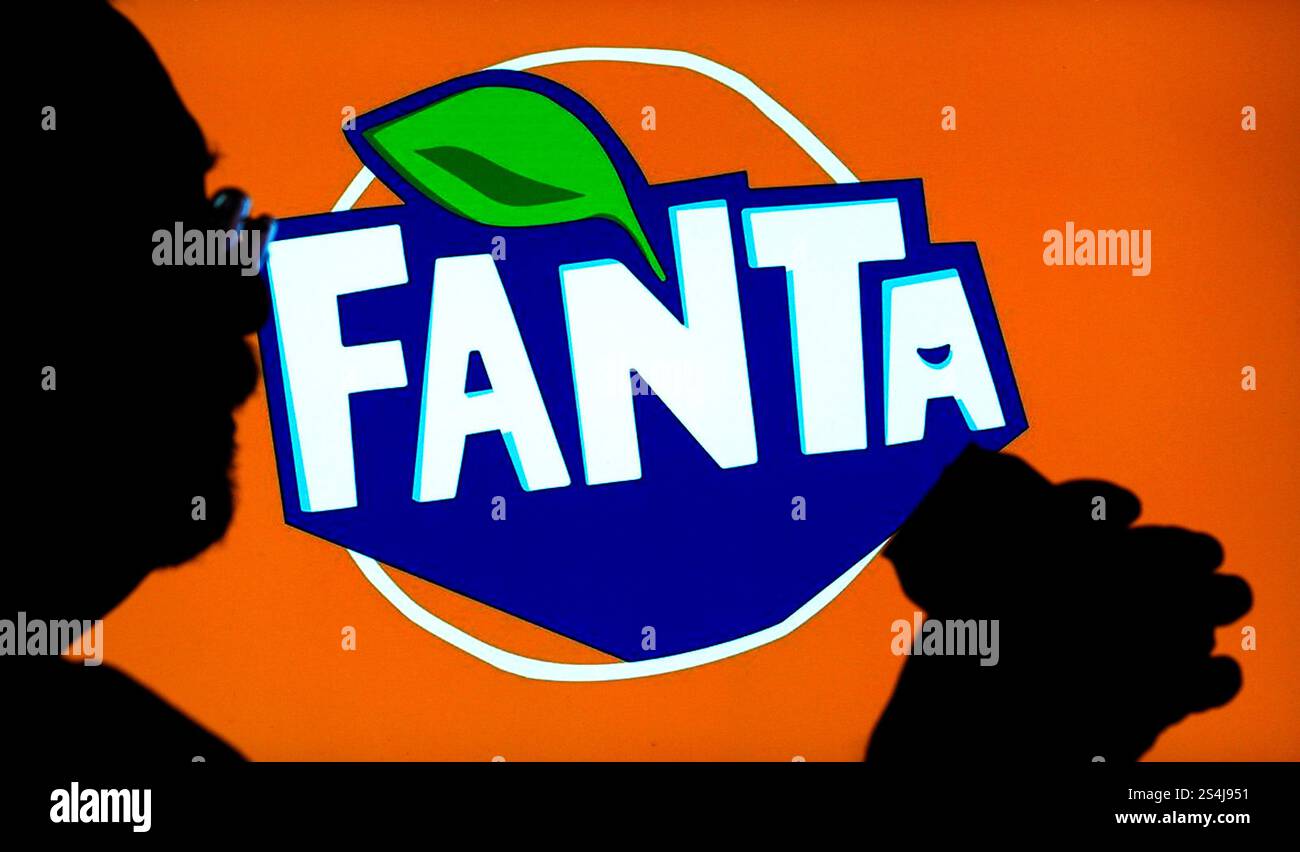 Germany. 12th Jan, 2025. In this photo illustration, a Fanta logo seen ...