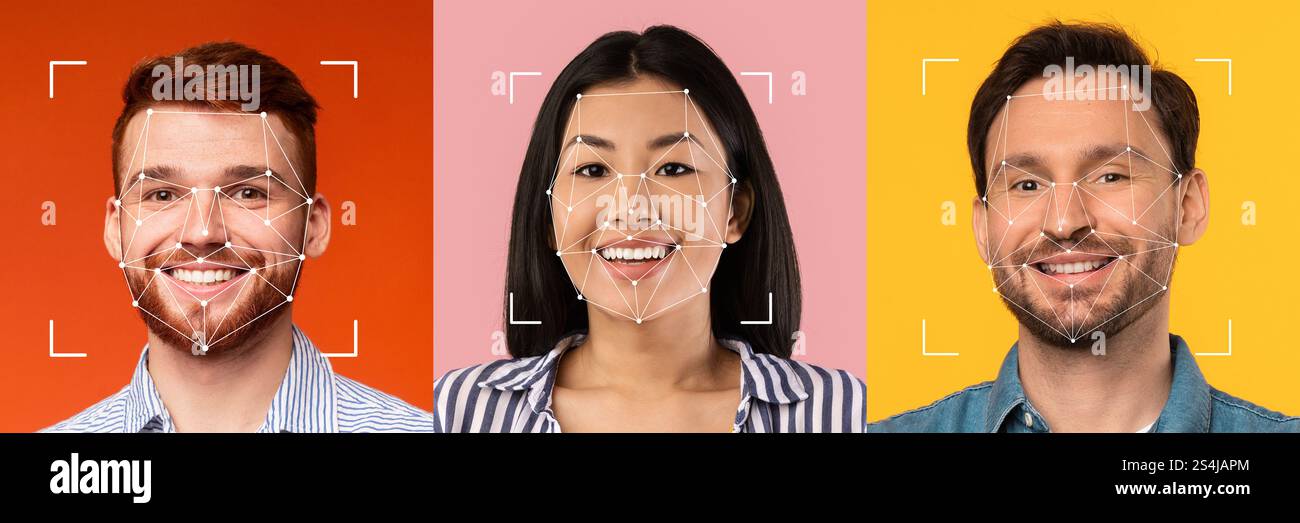 Diverse collection of faces demonstrating facial recognition technology ...