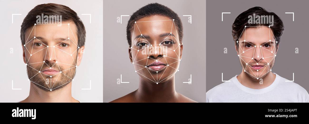 Diverse faces demonstrating facial recognition technology in a modern ...