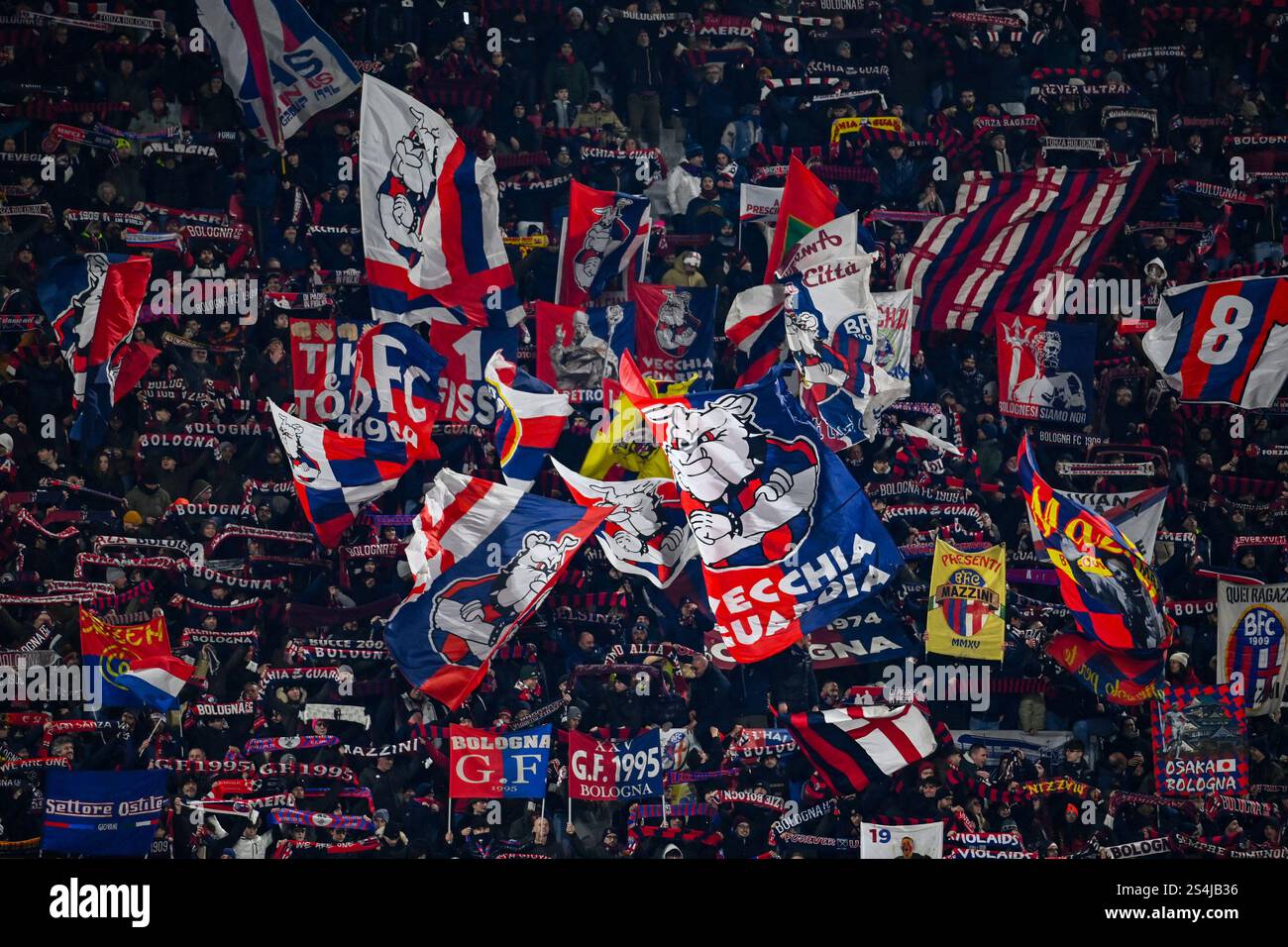 Bologna, Italy. 12th Jan, 2025. Bologna Fc supporters Curva Andrea ...