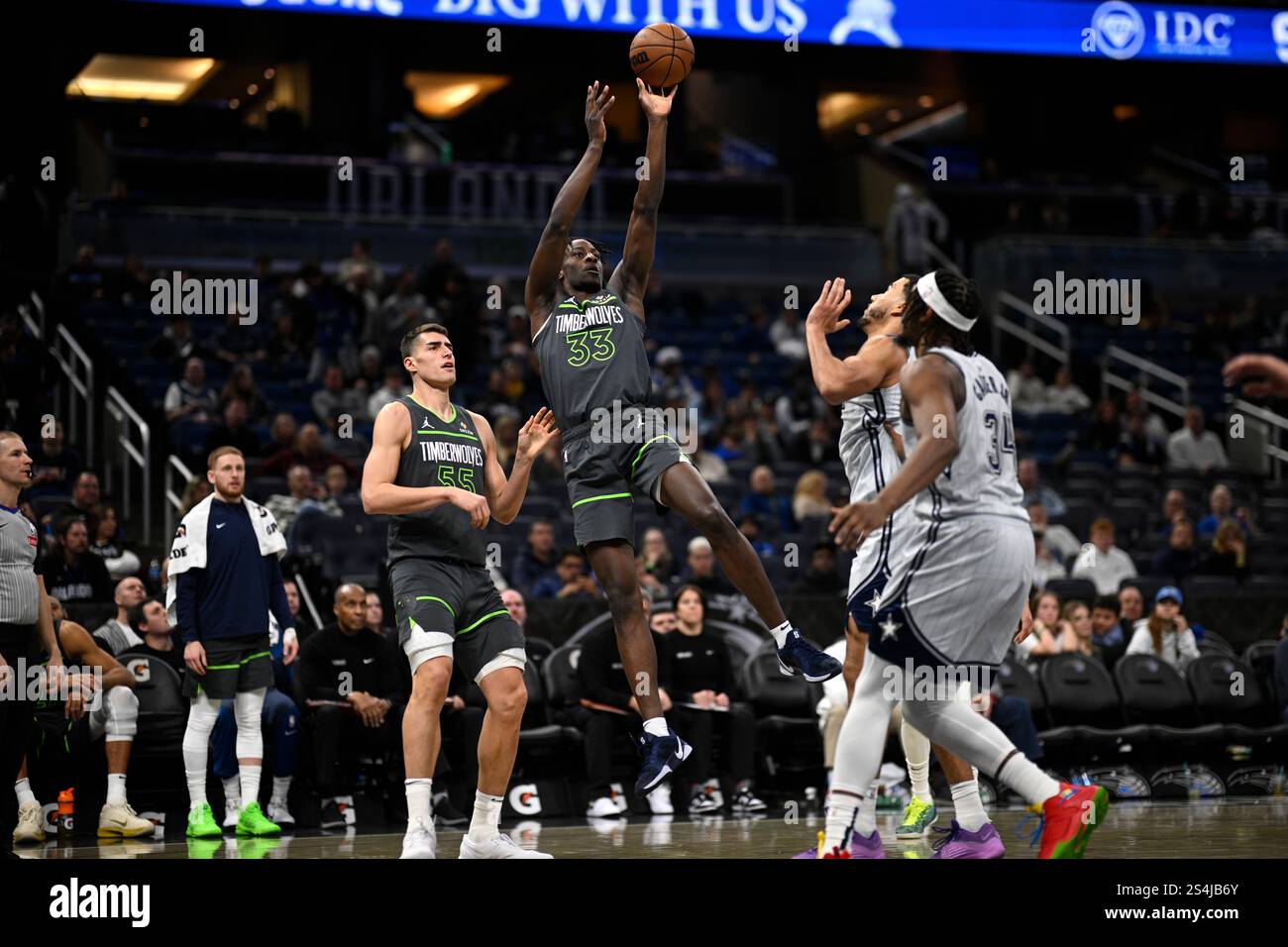 Minnesota Timberwolves forward Leonard Miller (33) goes up to shoot in ...