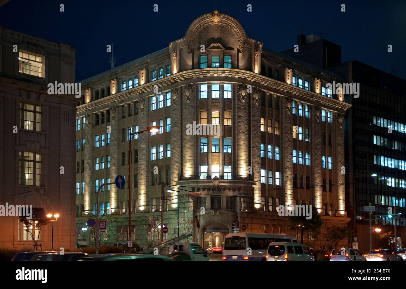 Night view of the Shosen Mitsui Building built in 1922 is an office ...