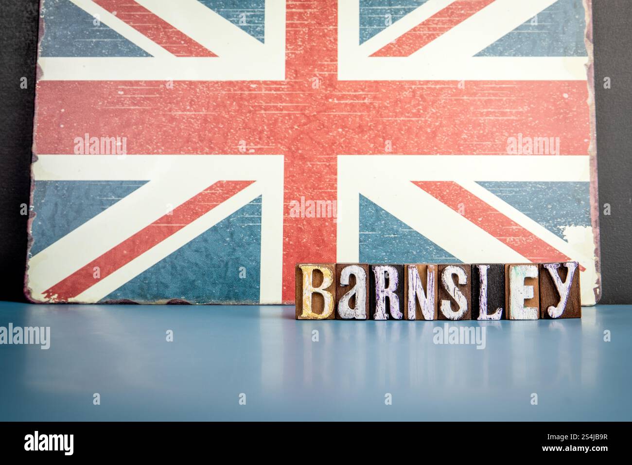 BARNSLEY. Urban Area in Great Britain. Flag and alphabet letters on ...