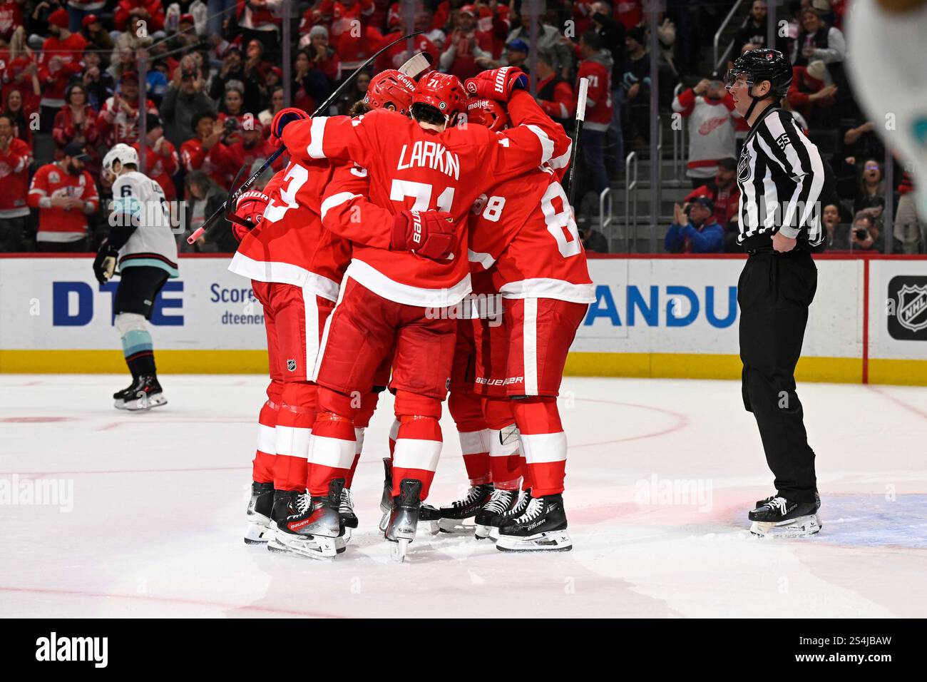 Detroit Red Wings center Dylan Larkin (71) is congratulated by ...