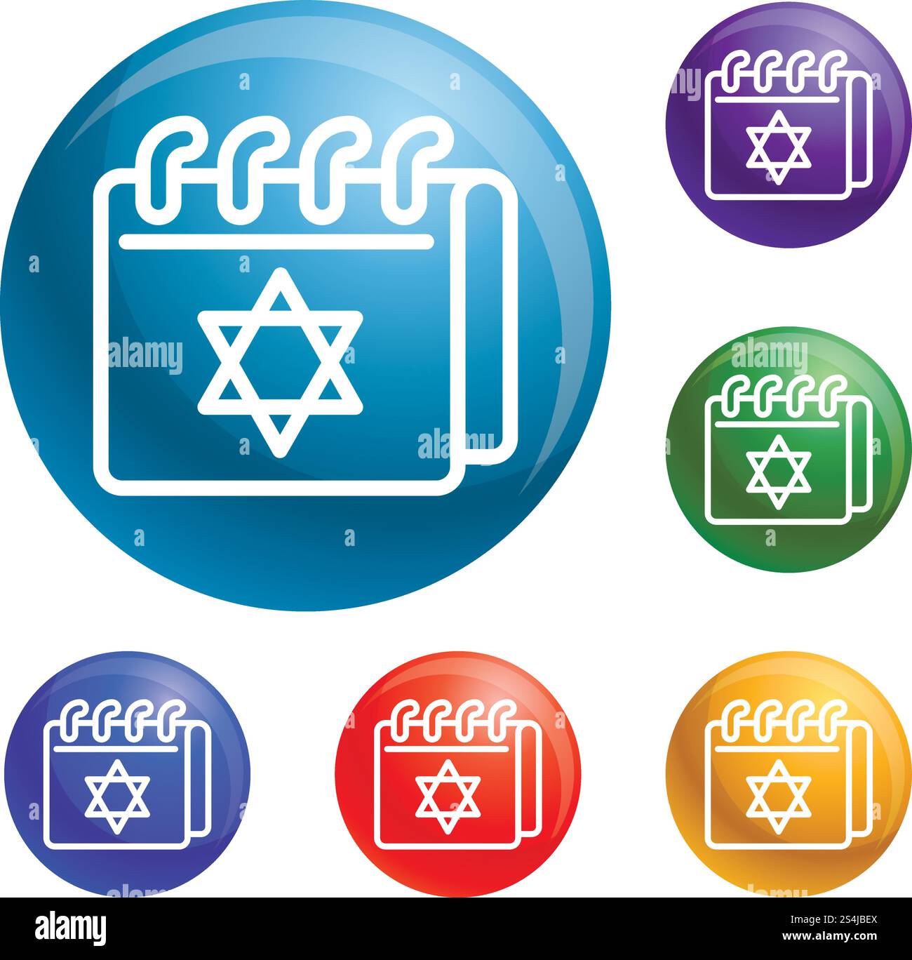 Jewish calendar icons set vector 6 color isolated on white background ...