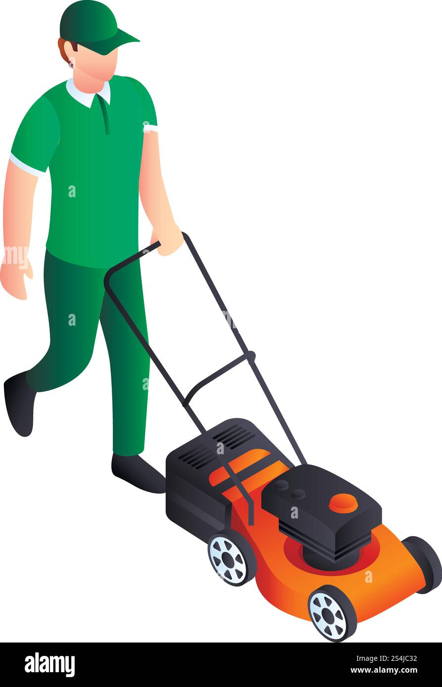 Man cut grass icon. Isometric of man cut grass vector icon for web ...