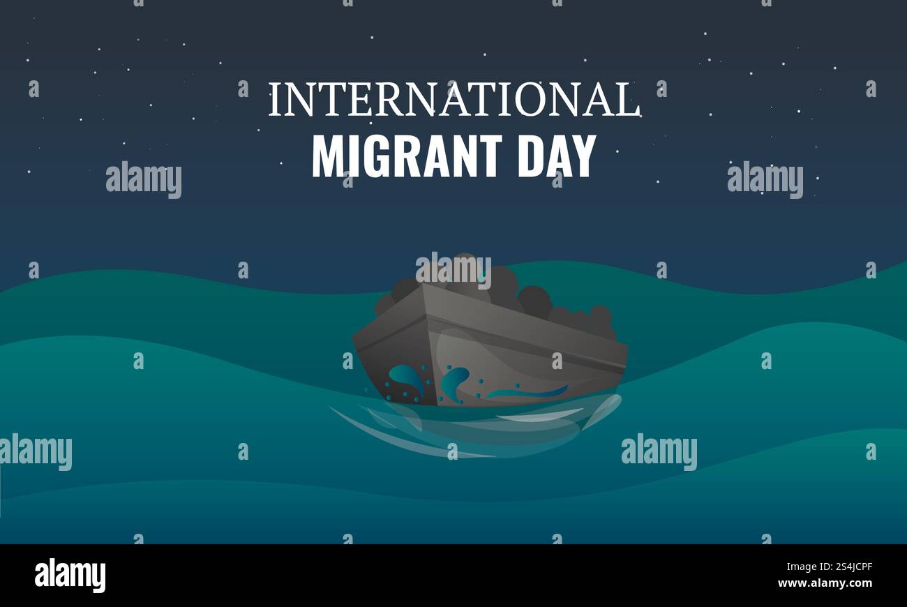 International migrant day concept banner. Cartoon illustration of ...