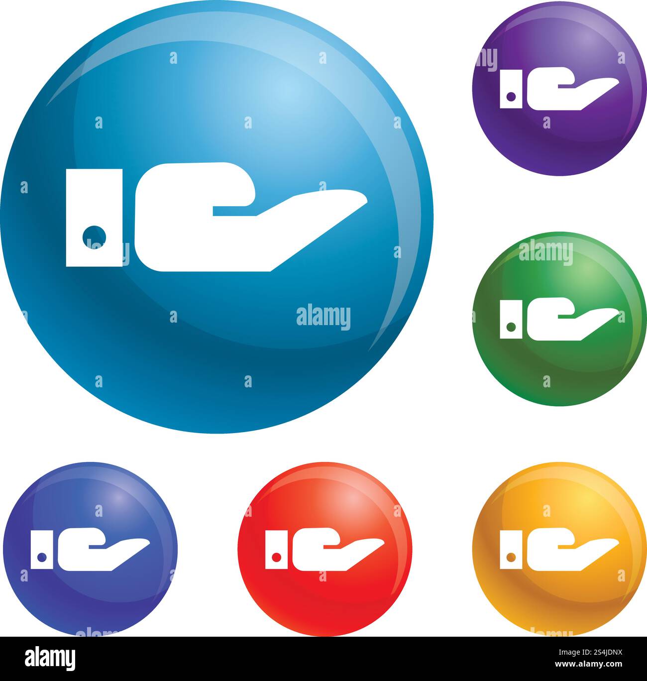 Give hand icons set vector 6 color isolated on white background. Give ...