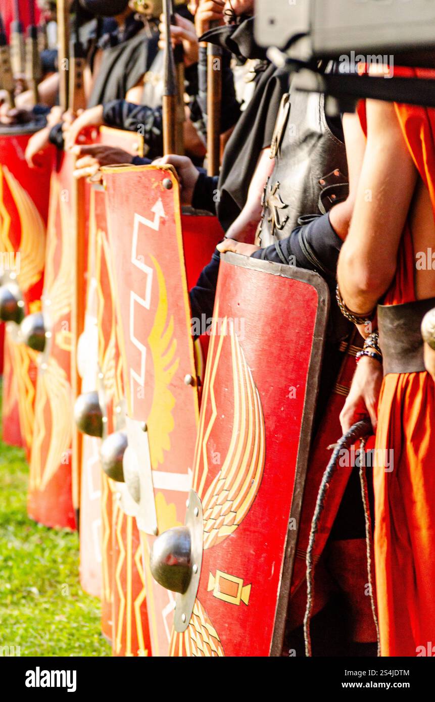 detail of the shields of Roman legionary soldiers in formation at a ...