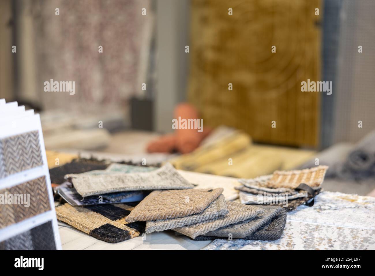 Samples of carpets made of different materials, density, softness and ...