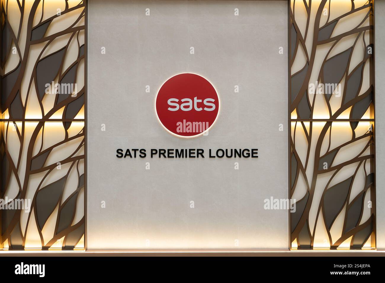 SINGAPORE - AUGUST 25, 2024: close up shot of SATS Premier Lounge sign ...