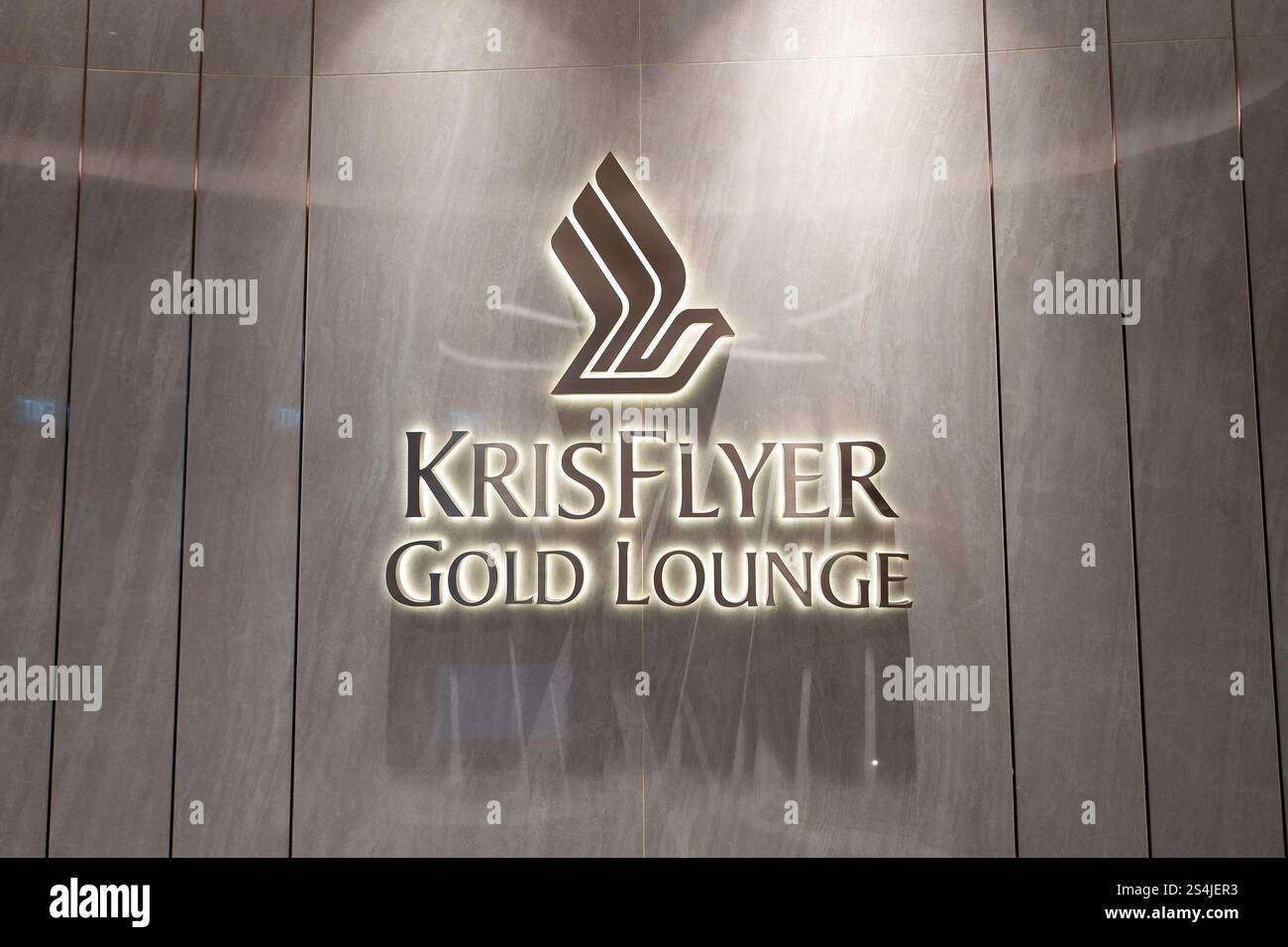 SINGAPORE - AUGUST 25, 2024: KrisFlyer Gold Lounge sign as seen at Changi International Airport ...
