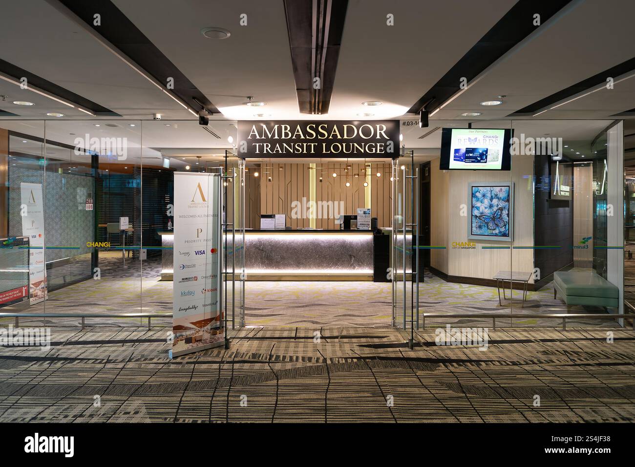 SINGAPORE - AUGUST 25, 2024: entrance to the Ambassador Transit Lounge ...