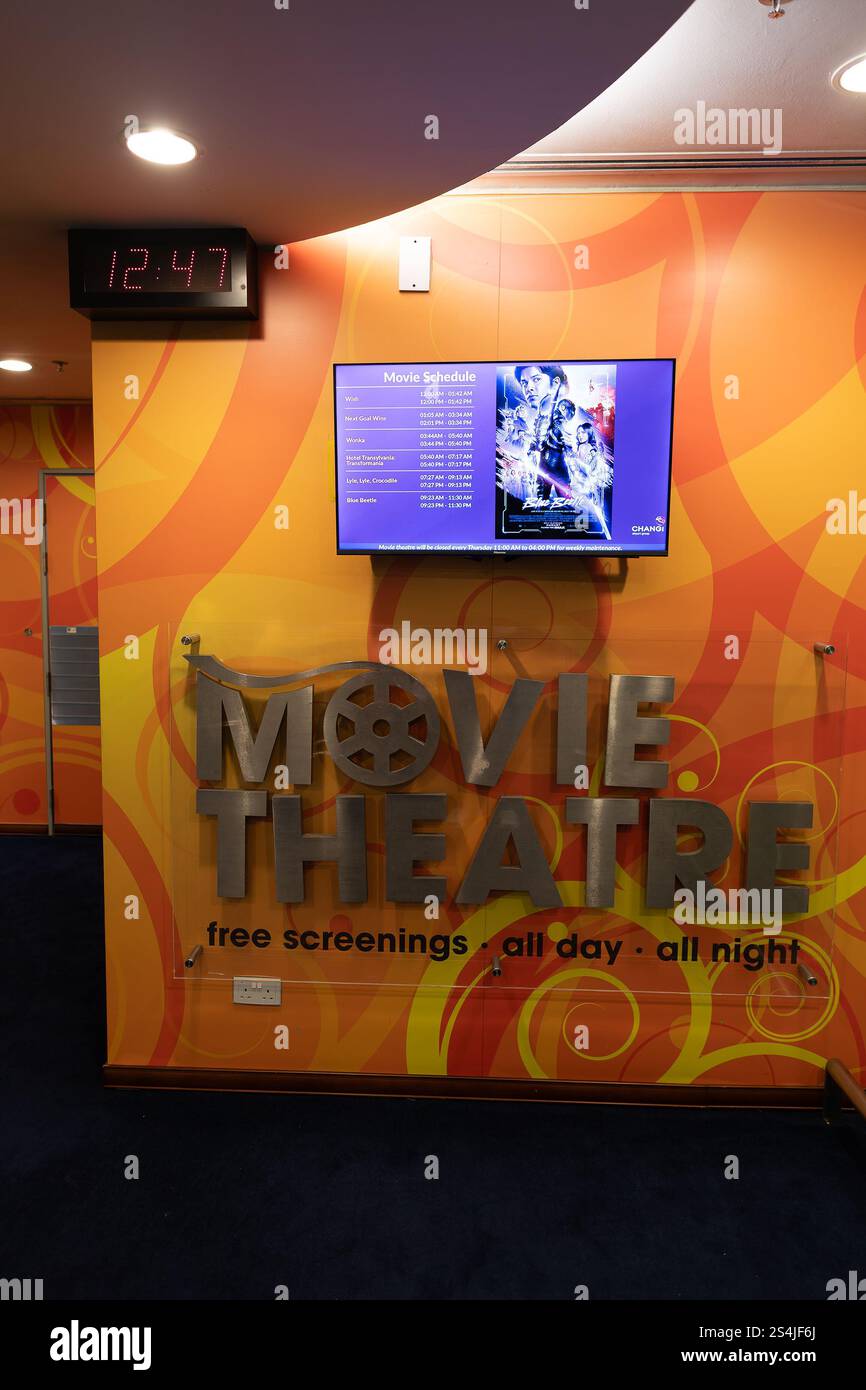 SINGAPORE - AUGUST 25, 2024: screen displaying the movie schedule above ...
