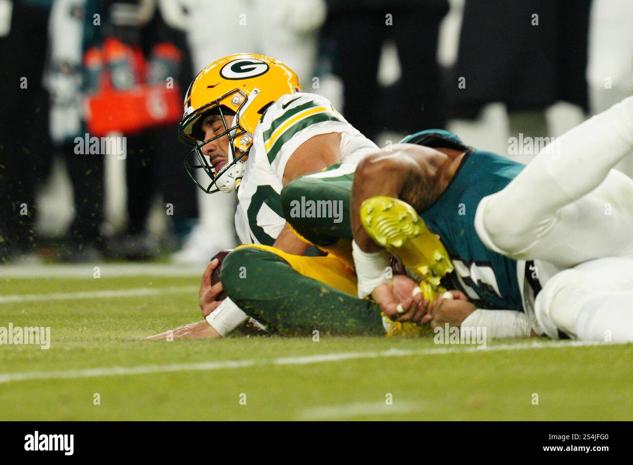 Green Bay Packers quarterback Jordan Love is sacked by Philadelphia ...