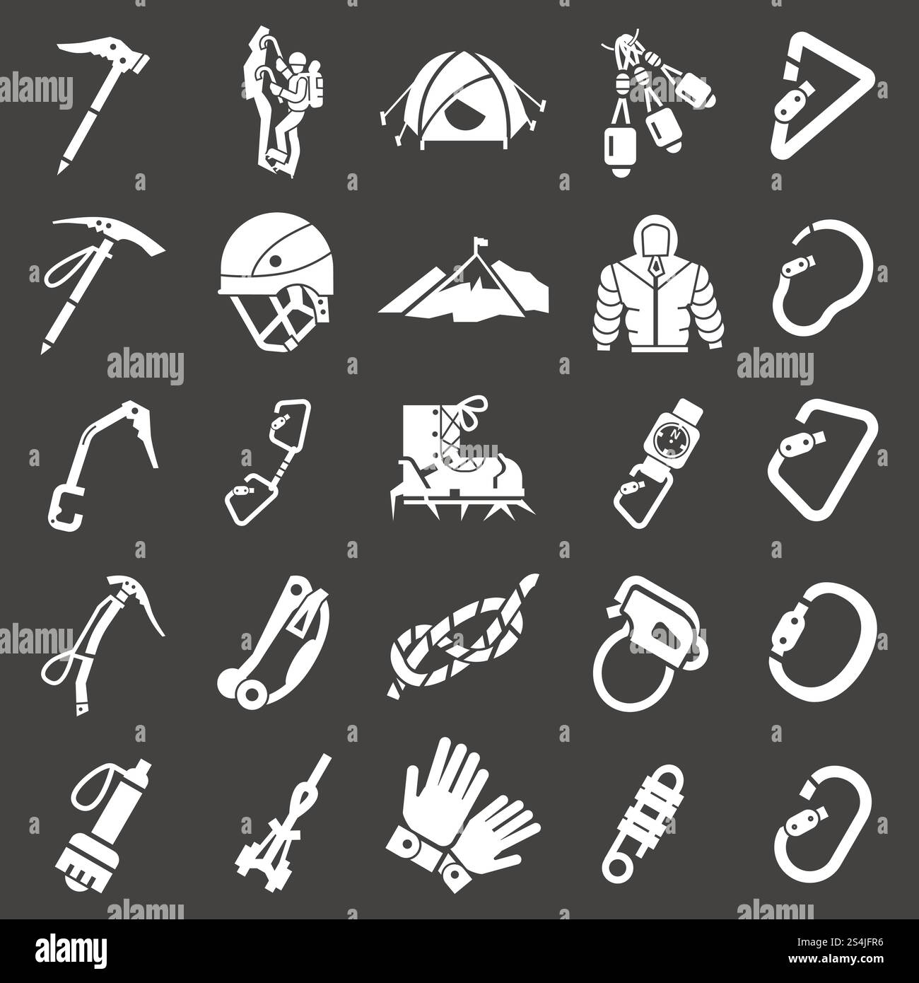 Mountaineering equipment icon set. Simple set of mountaineering ...