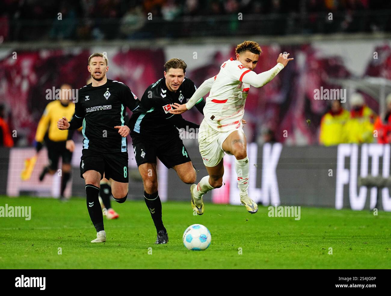 January 12 2025: Antonio Nusa of RB Leipzig controls the ball during a ...