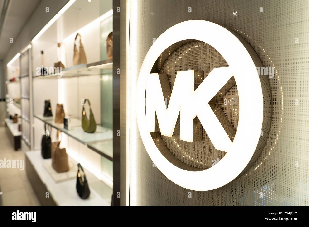 SINGAPORE - AUGUST 25, 2024: close-up shot of the MK sign as seen at ...