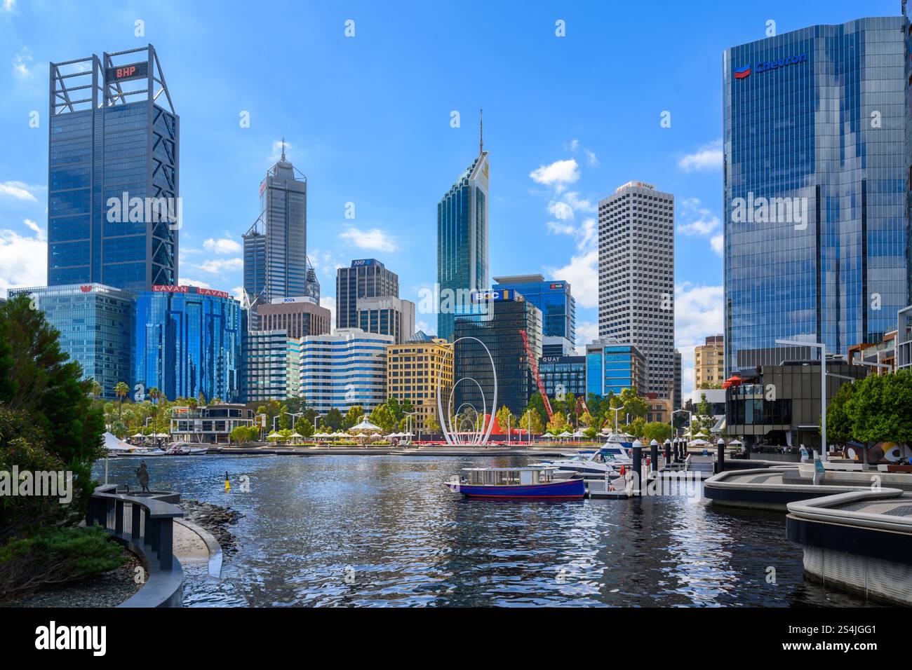 Elizabeth Quay with Perth city skyline, waterfront entertainment and ...