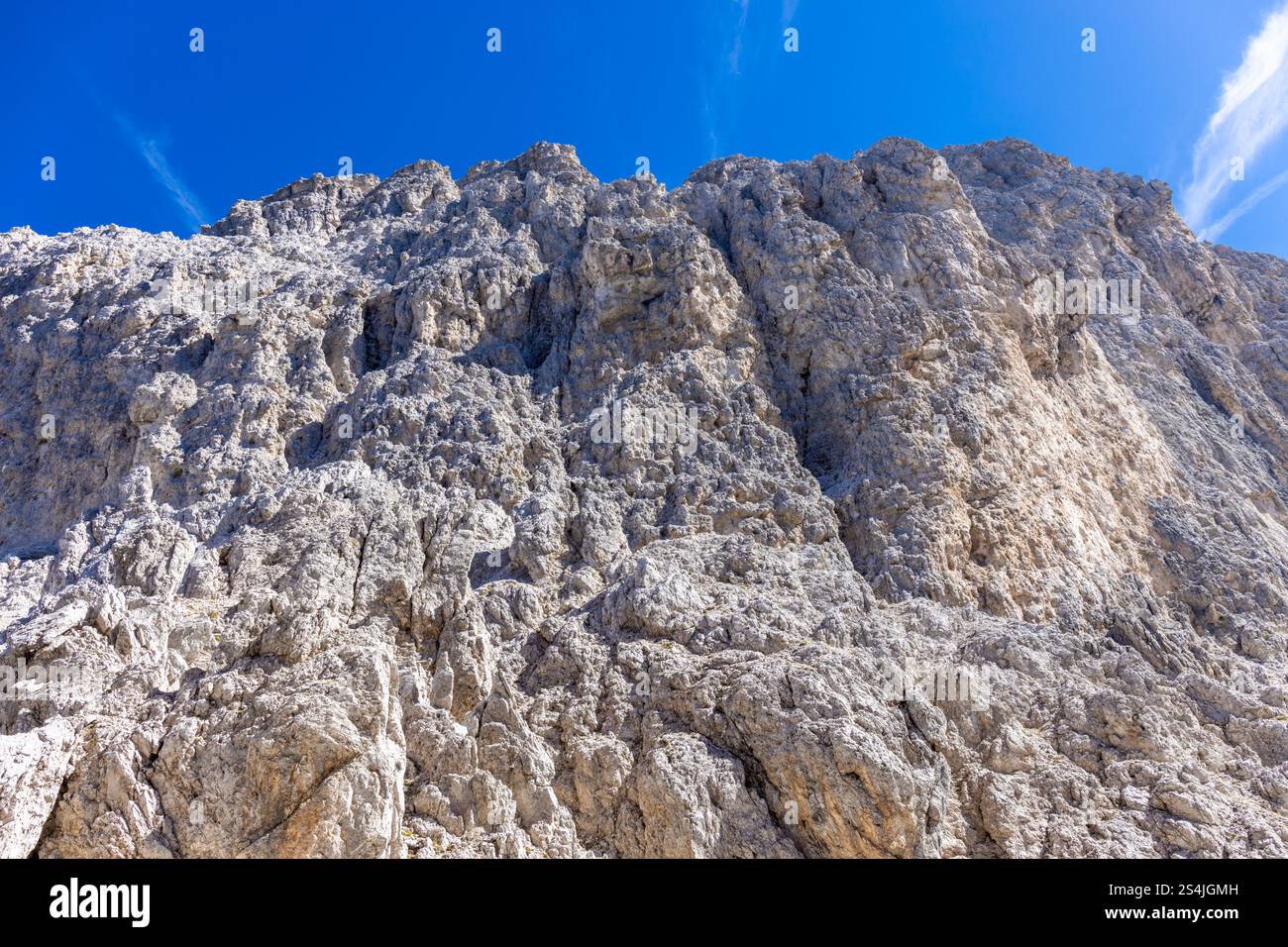 Via ferrata in the Dolomites. Equipped with bridge and steel cable ...