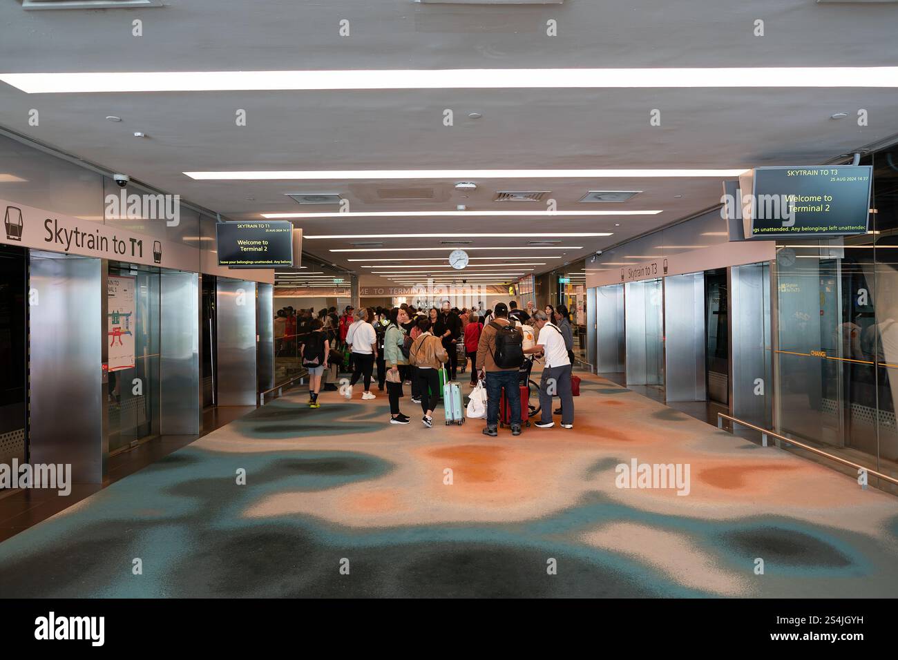 SINGAPORE - AUGUST 25, 2024: the SkyTrain platform at Changi ...