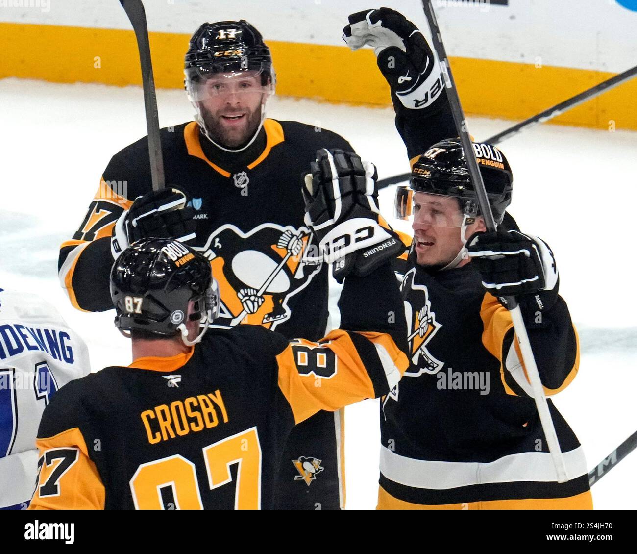 Pittsburgh Penguins' Rickard Rakell, right, celebrates his goal with ...