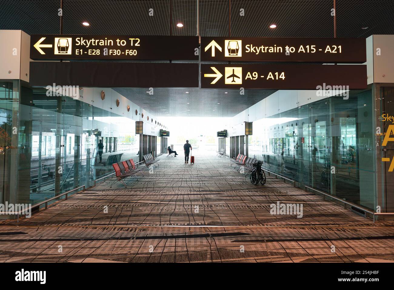 SINGAPORE - AUGUST 25, 2024: the SkyTrain platform at Changi ...