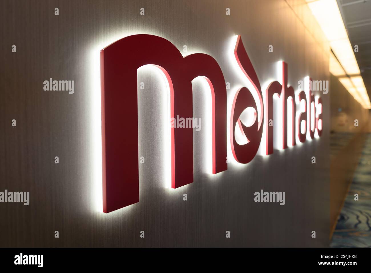 SINGAPORE - AUGUST 24, 2024: close up shot of Marhaba sign as seen at ...