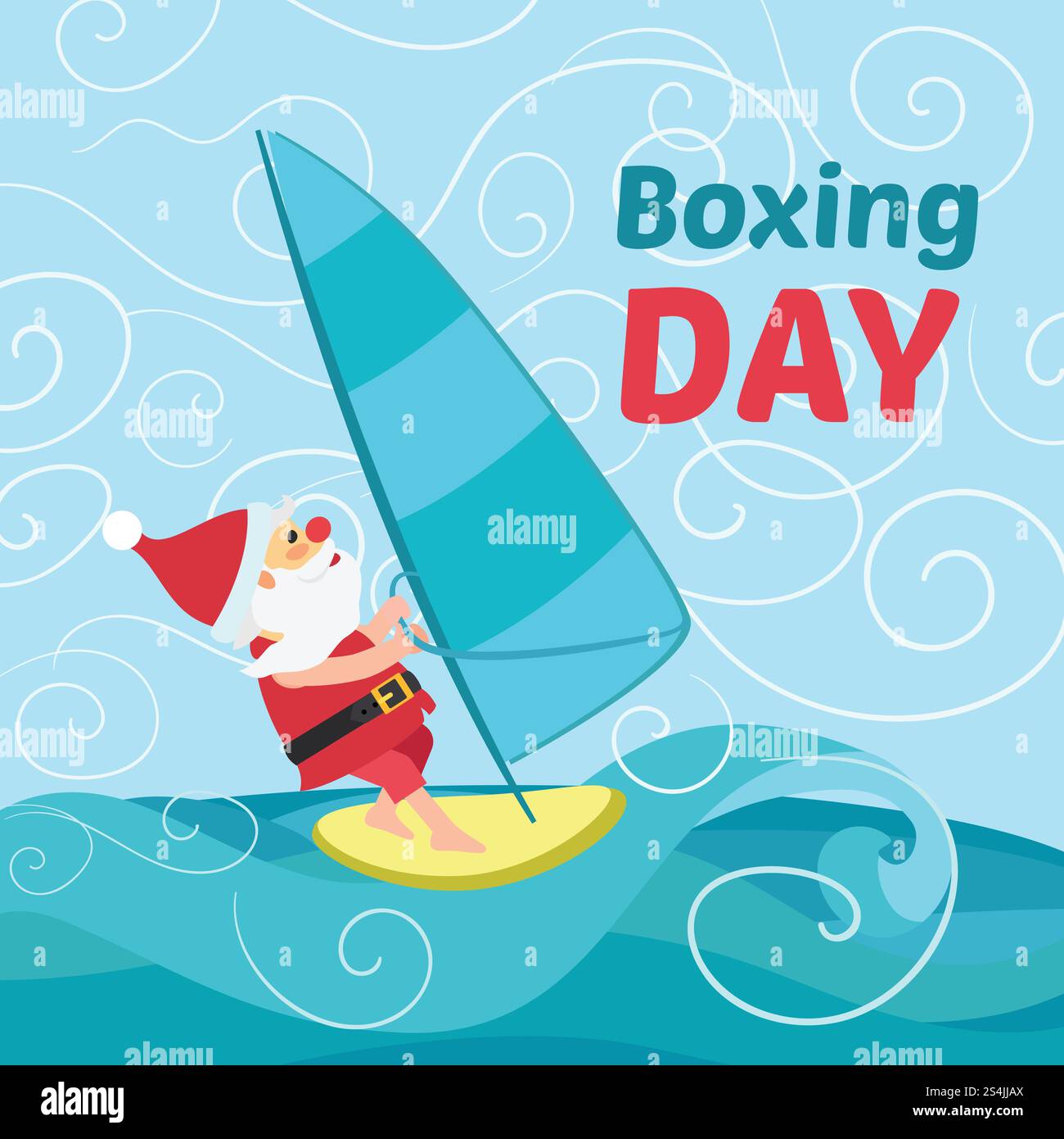 Boxing day santa wind surf concept background. Flat illustration of ...