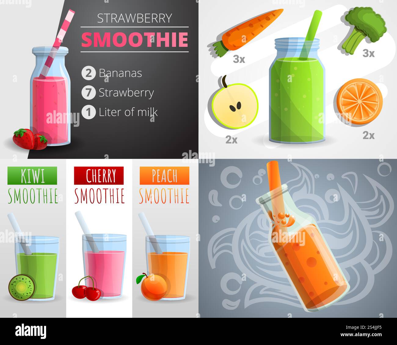 Fruit smoothie banner set. Cartoon illustration of fruit smoothie ...